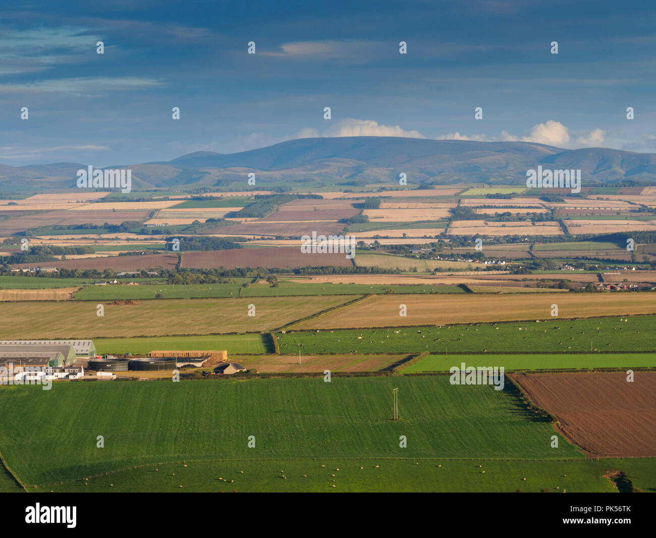 Looking from Hume Castle in Berwicvkshire, southwards across rich farm ...
