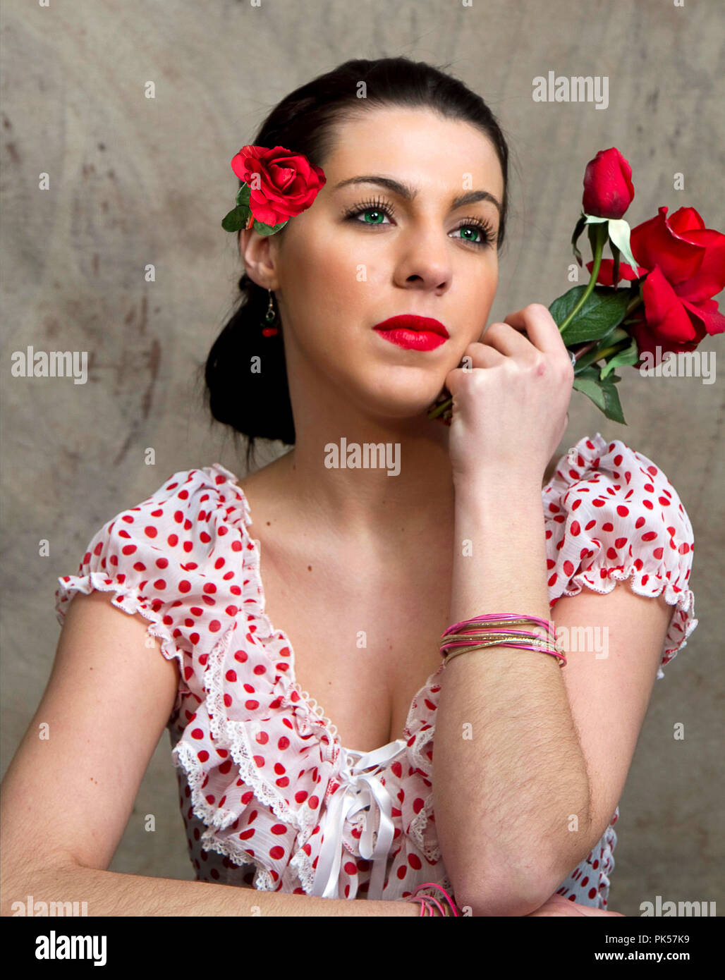 Photos recreating old world art. Peasant girl in field with flowers ...