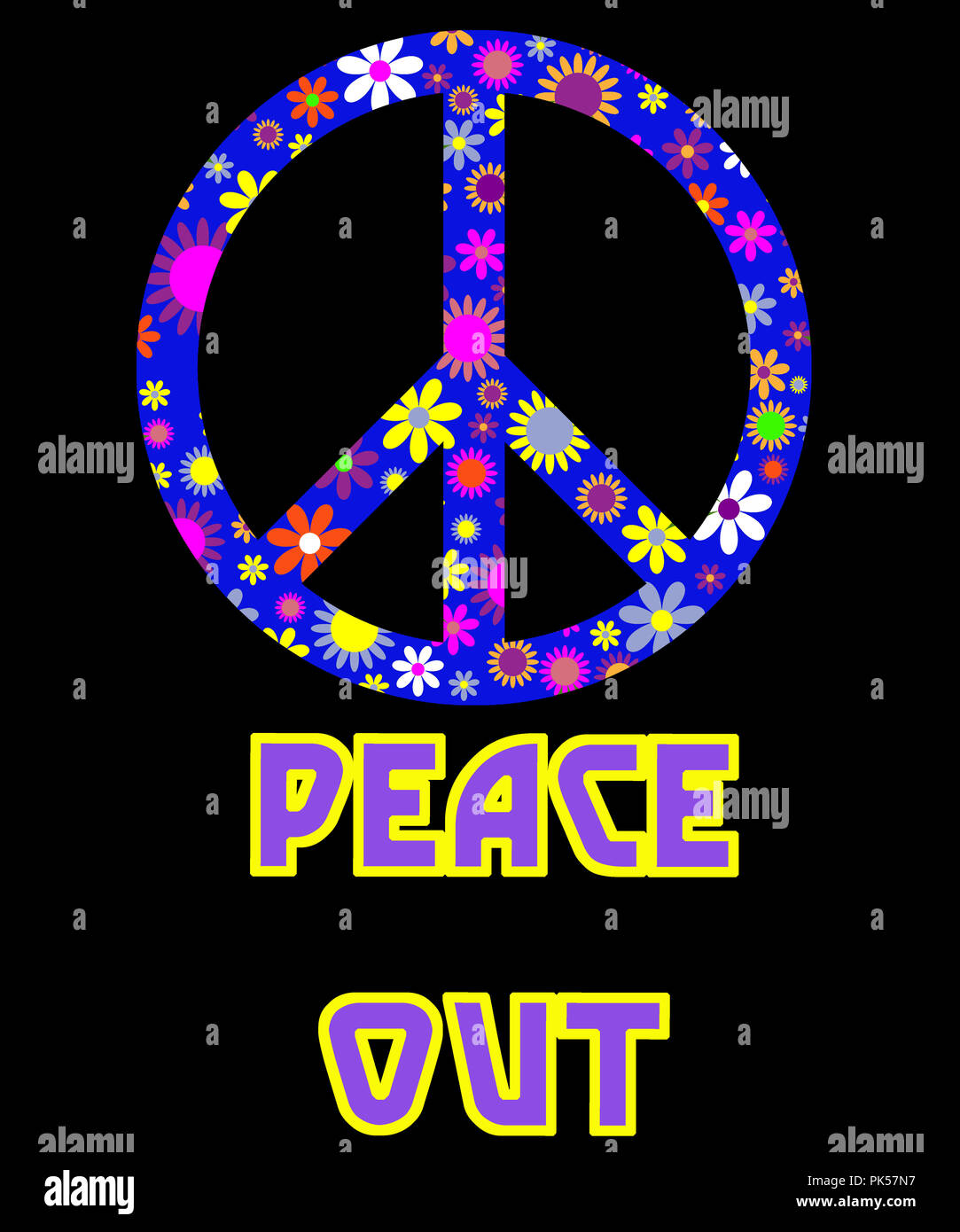 Peace out in a vintage retro with flowers and wild colors in the ...