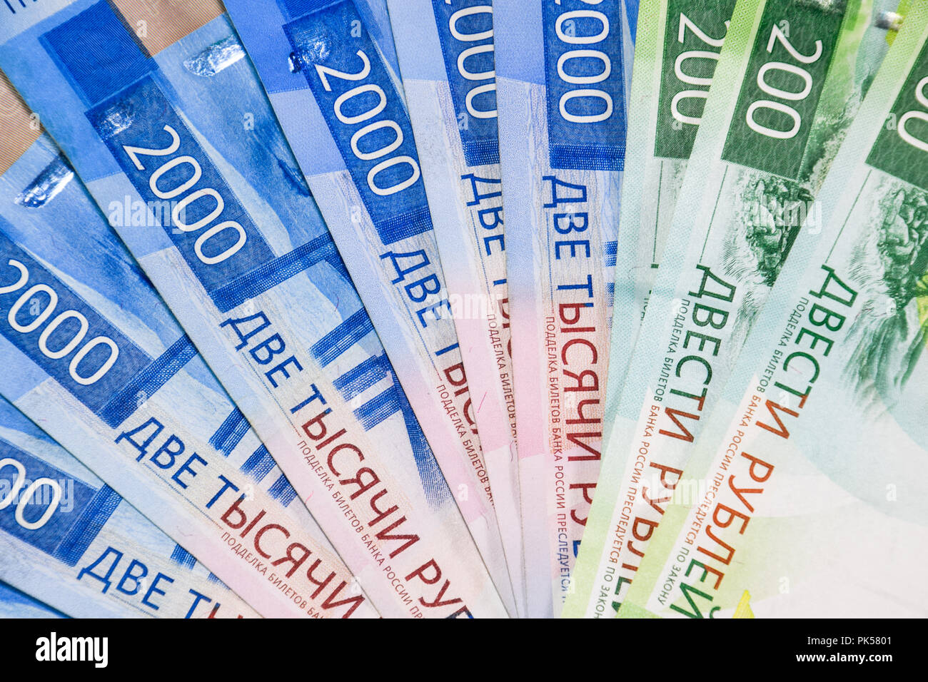 Russian new denominations of 2000 and 200 rubles. Russian banknotes ...