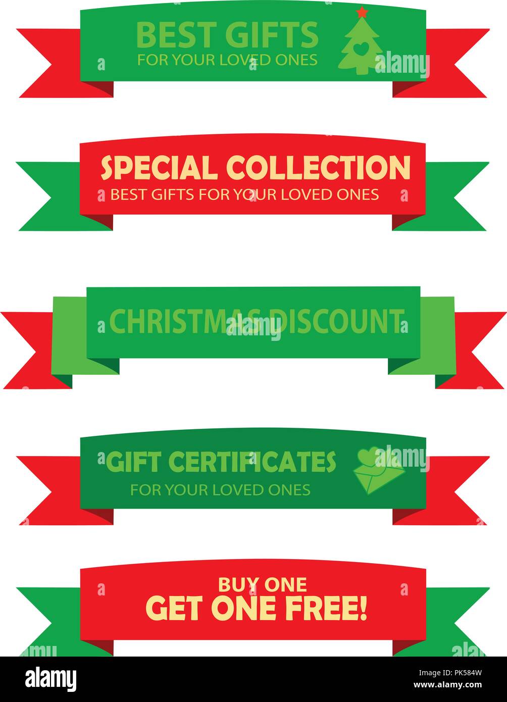 Christmas sale / promotion ribbon banner collection in red and green ...