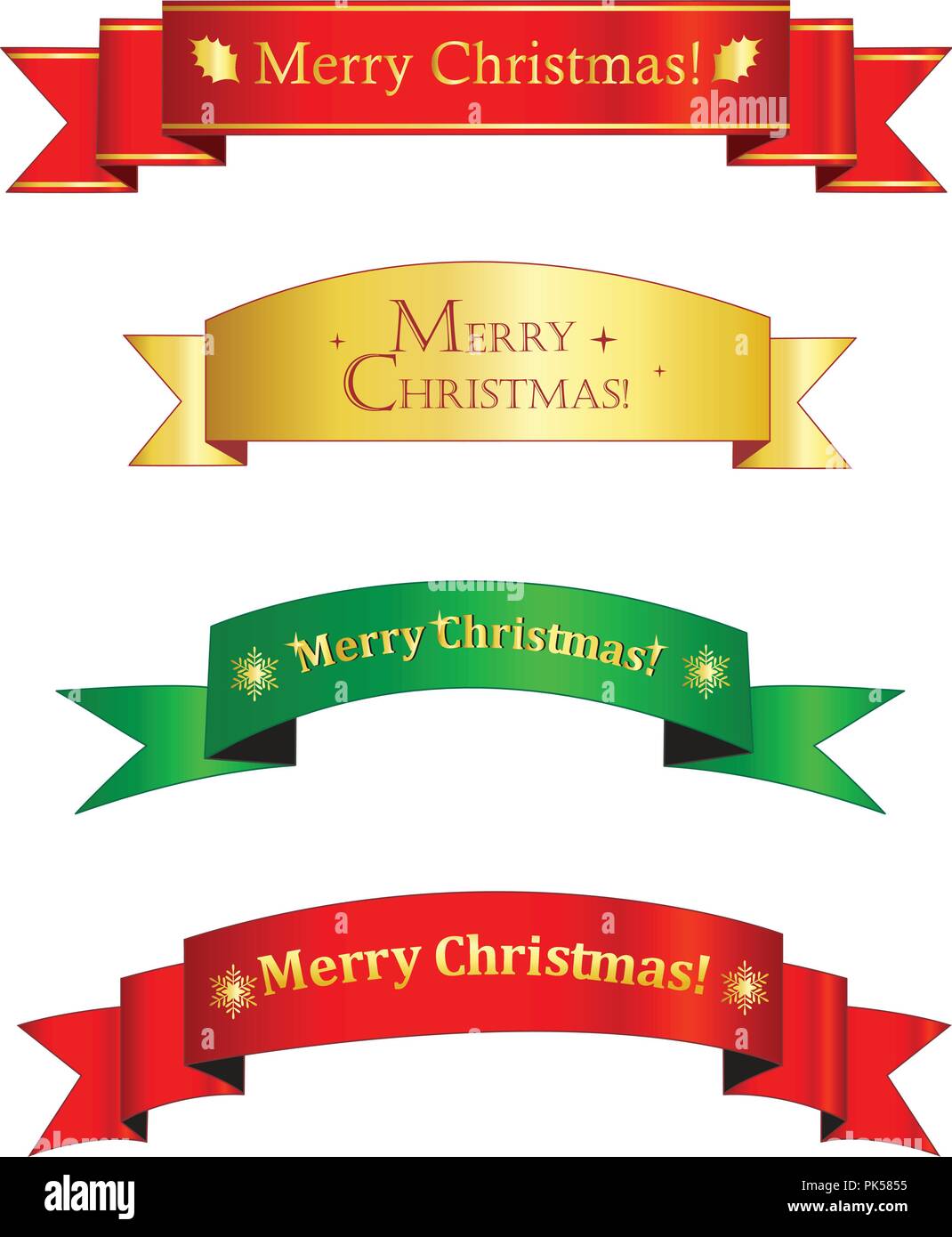 Set of different shape golden , red and green christmas banners Stock ...