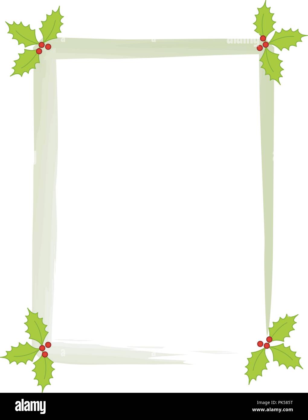 Painted christmas border / frame with holly and berries on corners ...