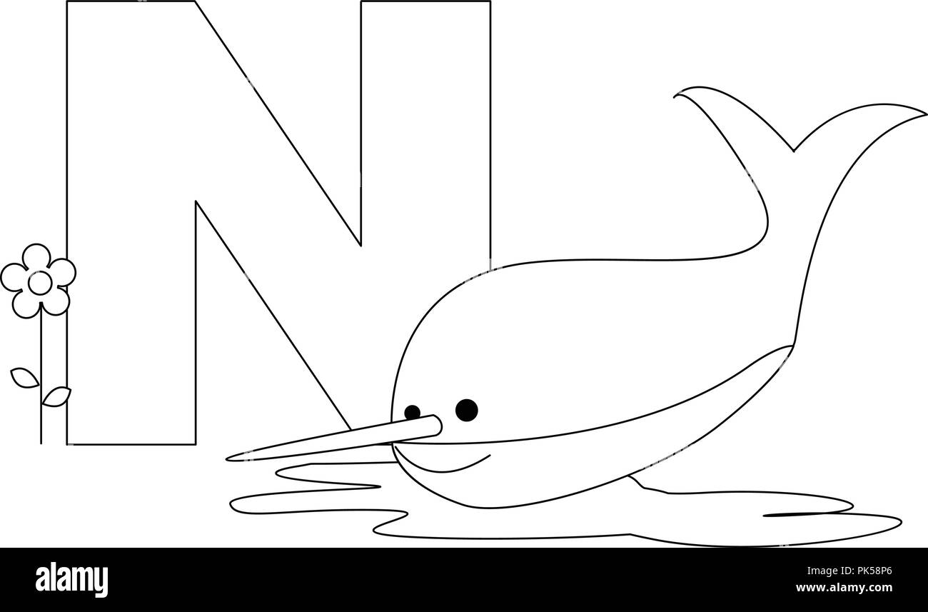 Animal alphabet coloring book illustration with outlined graphics to ...