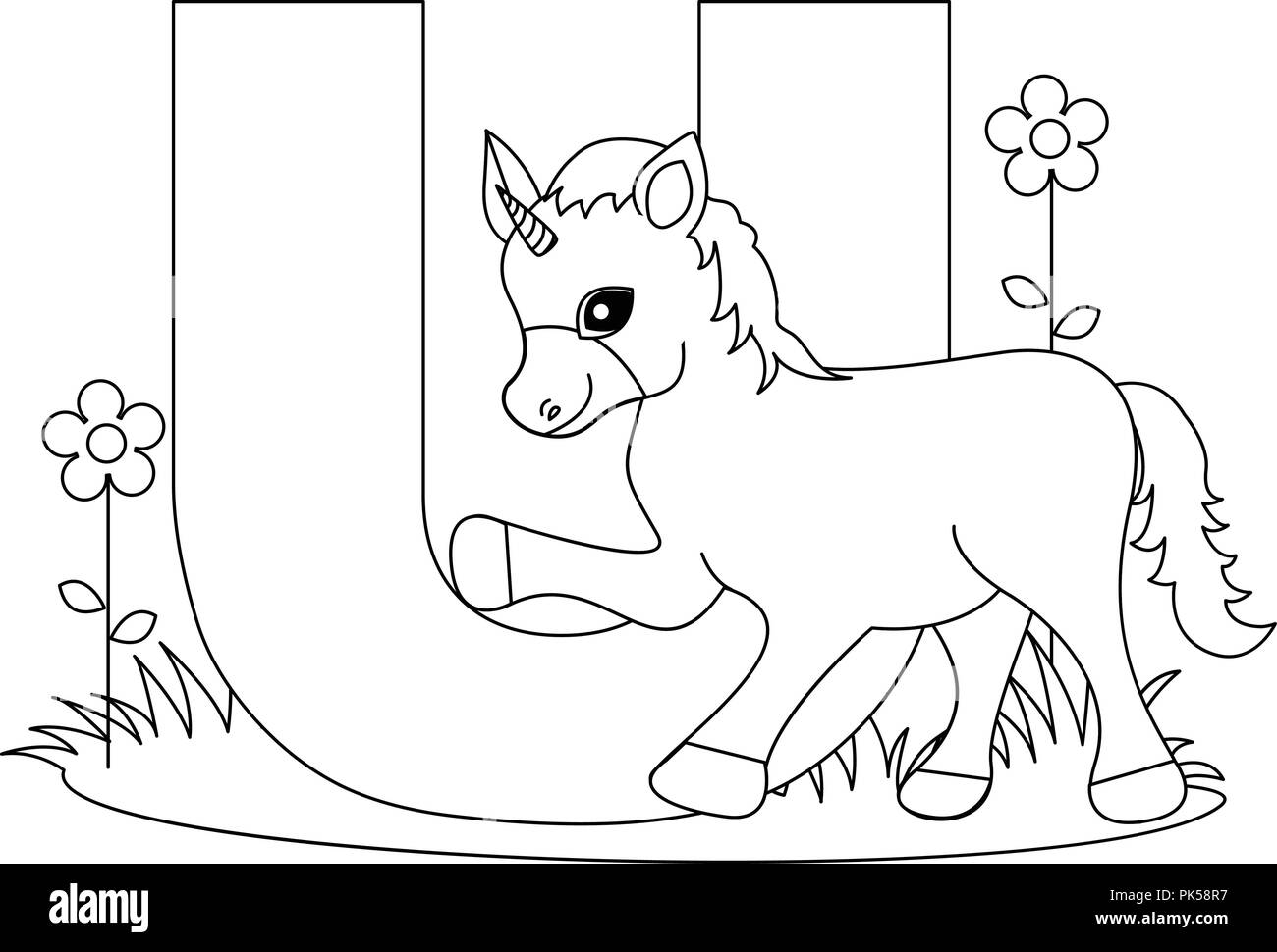 Animal alphabet coloring book illustration with outlined graphics to ...