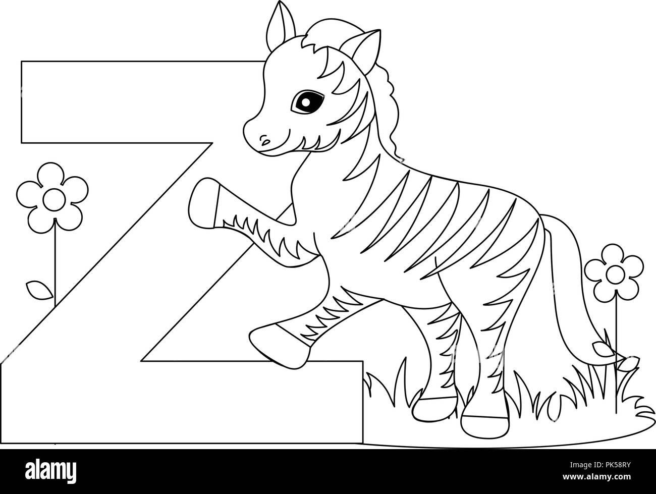 Animal alphabet coloring book illustration with outlined graphics to ...