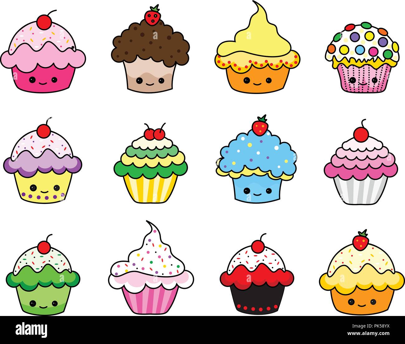 Vector set of twelve different cute cupcakes Stock Vector Image & Art ...