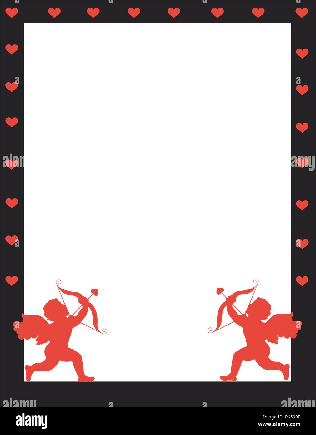 Valentines day border / frame with two cupids on footer corners Stock ...