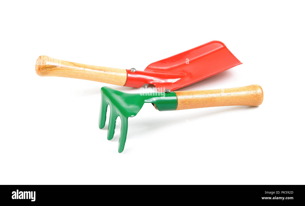 gardening hand fork and spade on white background Stock Photo - Alamy