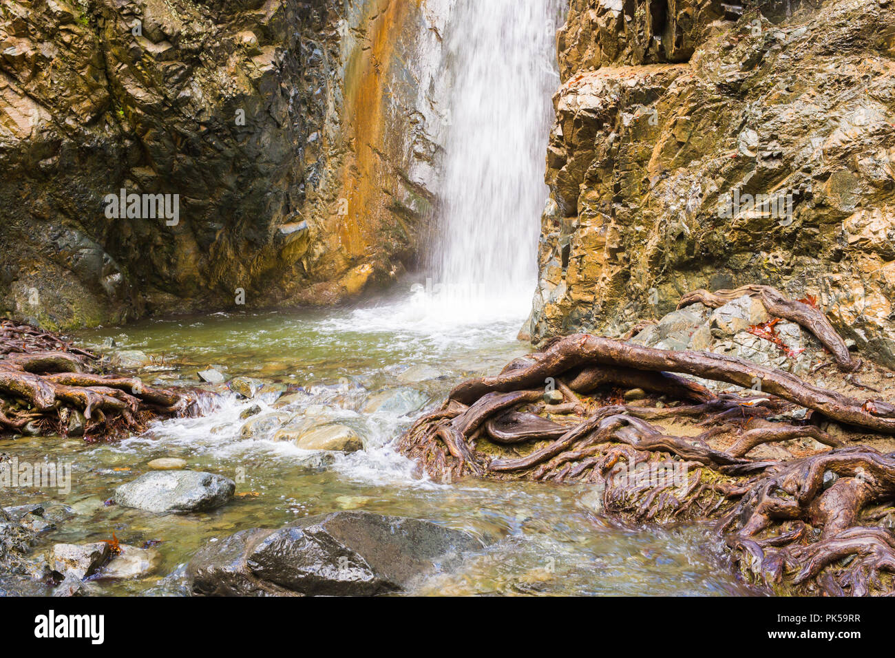 Autumn waterfall with rocks and leaves in Troodos mountains in Cyprus ...