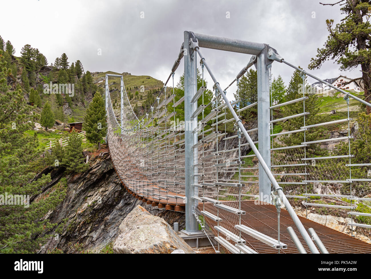 Suspension bridge over Plima gorge, Martell valley, South Tyrol Stock ...