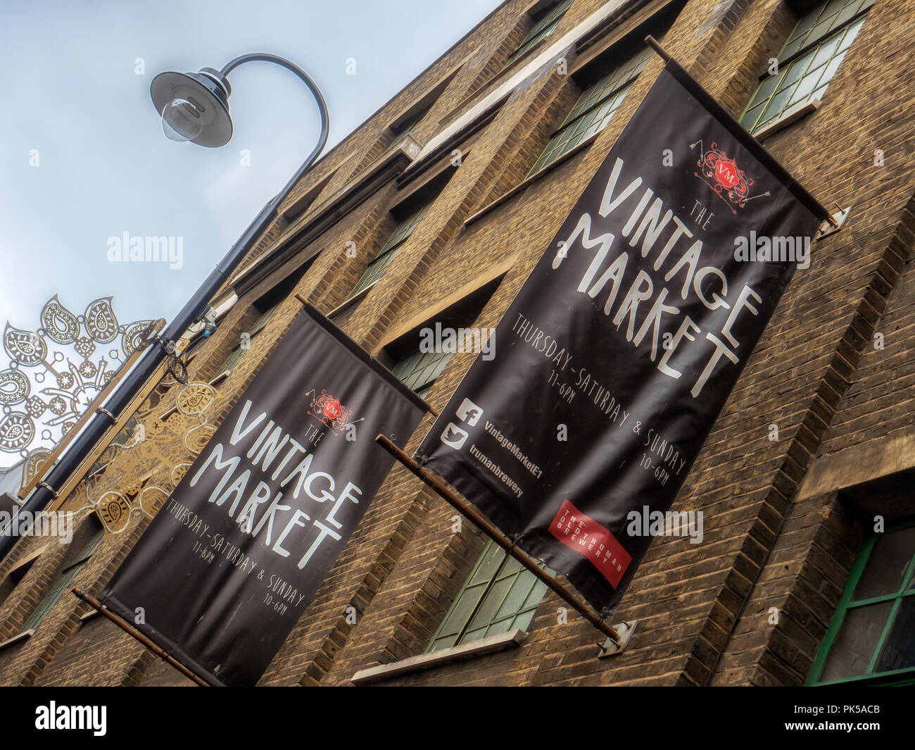 LONDON, UK - SEPTEMBER 09, 2018: Signs for the Vintage Market (also ...