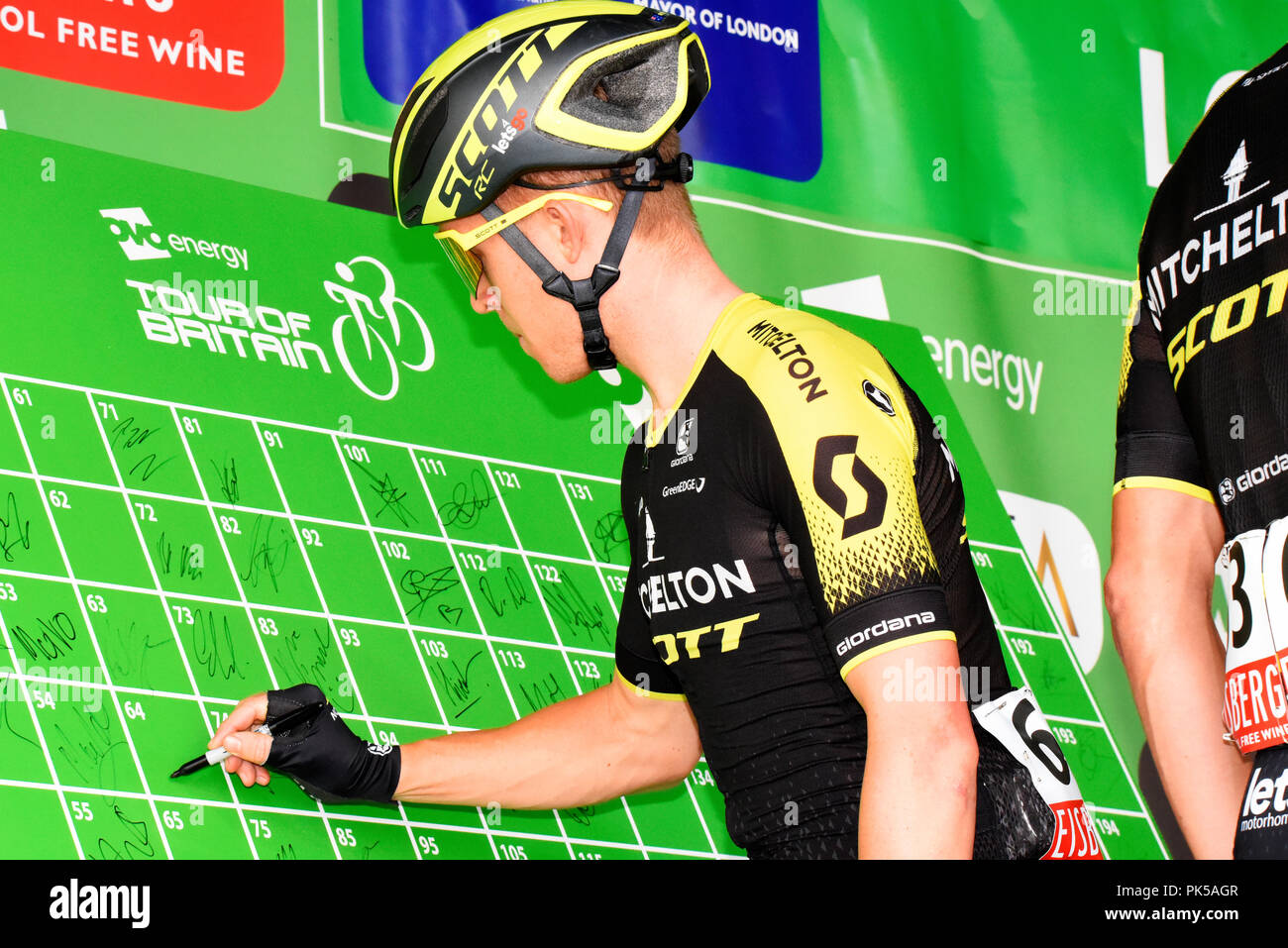 Cameron Meyer of Mitchelton Scott signing in at the OVO Energy Tour of ...