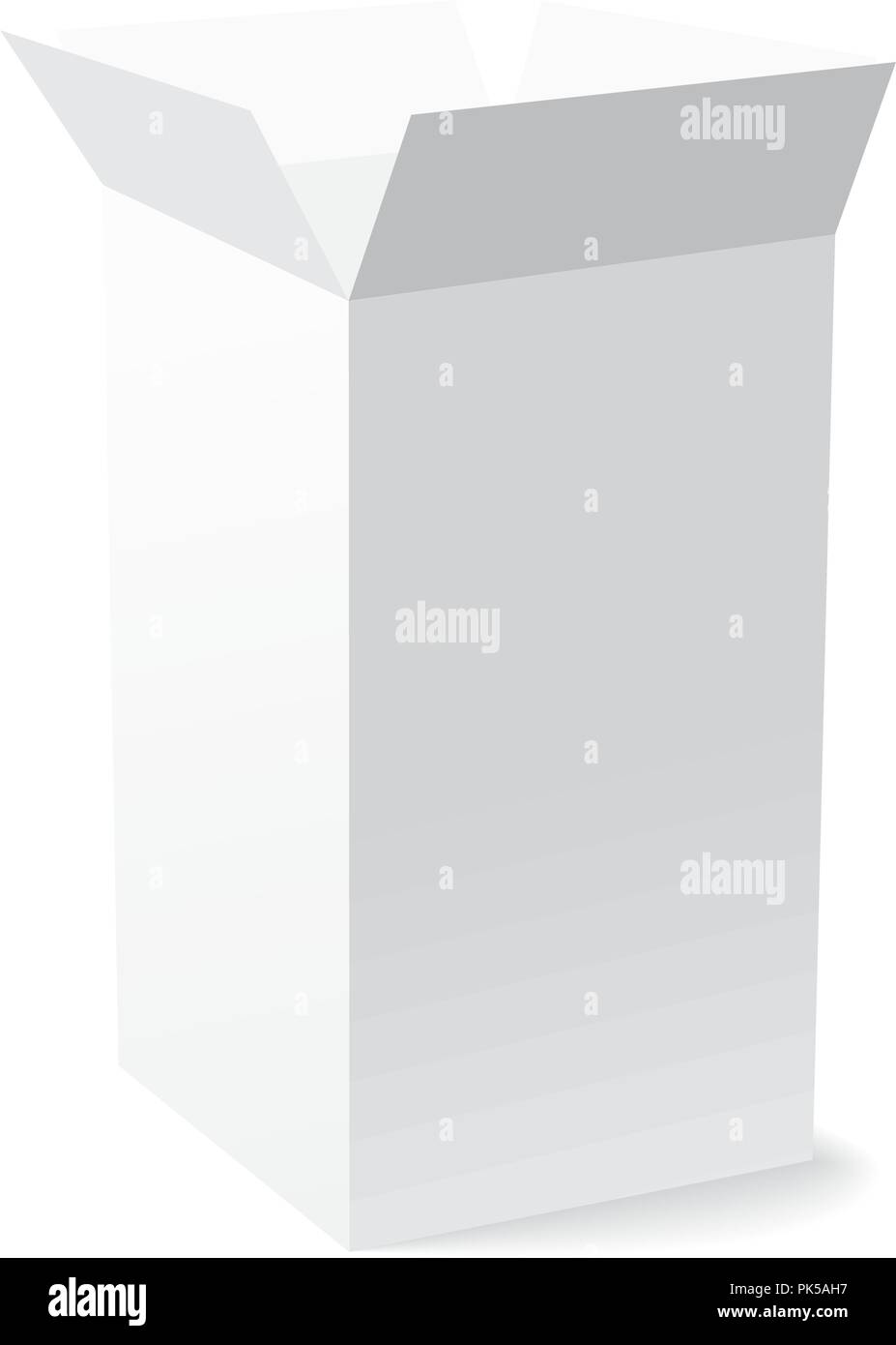 Open high rectangular white box with shadow on white background Stock ...