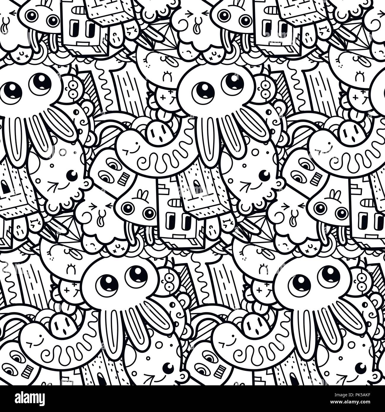 Funny doodle monsters seamless pattern for prints, designs and coloring ...