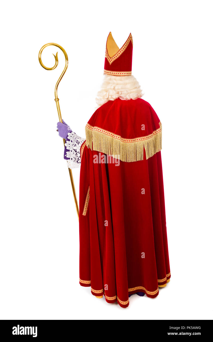 Saint Nicholas with staff portrait from behind . Full length isolated ...