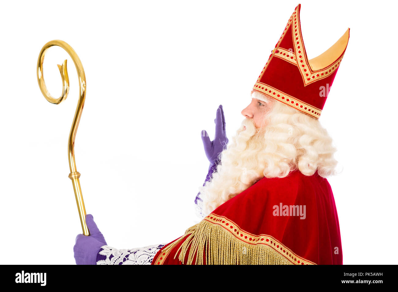Dutch Saint Nicholas with staff side view. isolated on white background ...