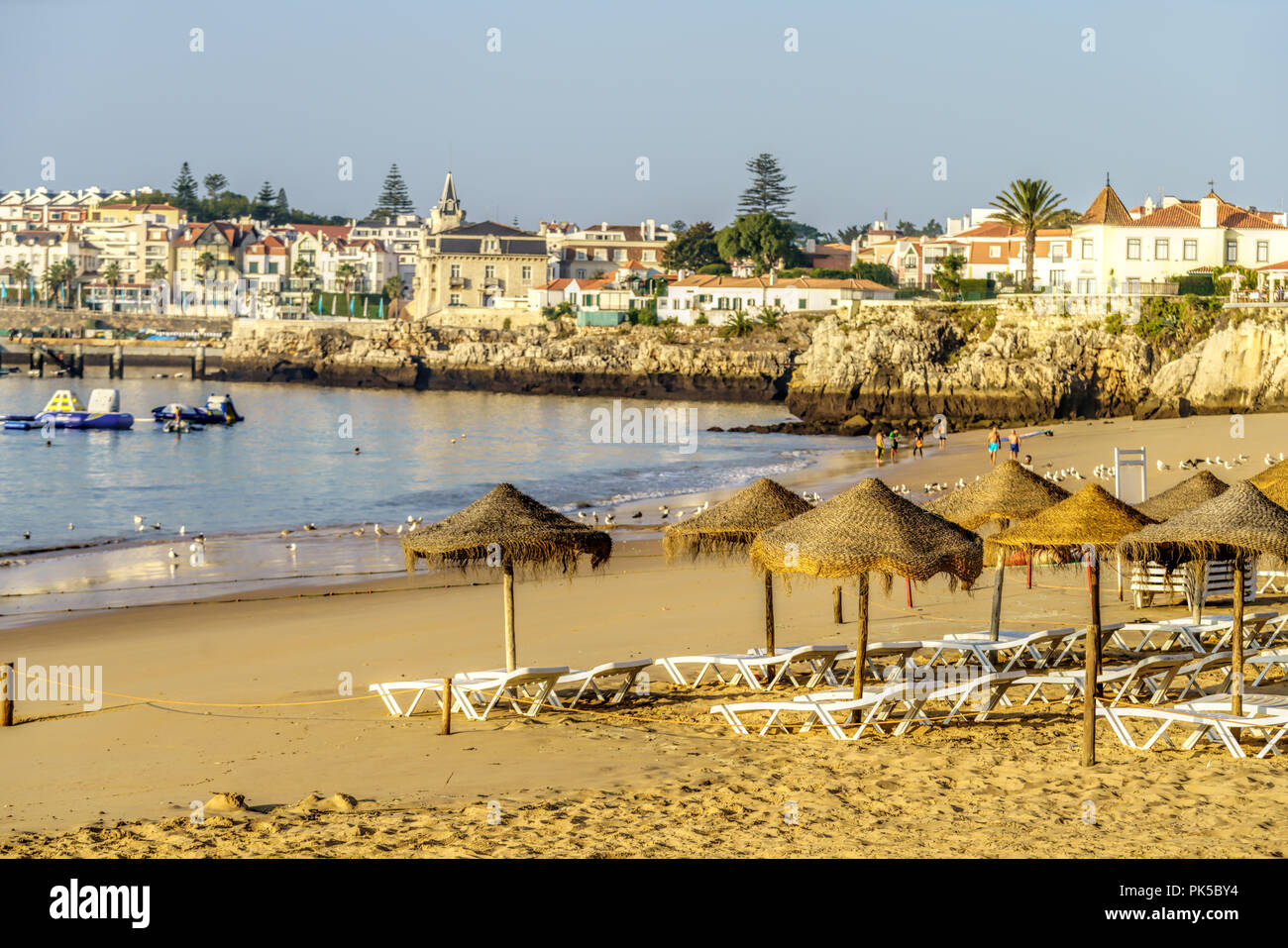 View of a beach in the touristic village of Cascais, Portugal Stock ...