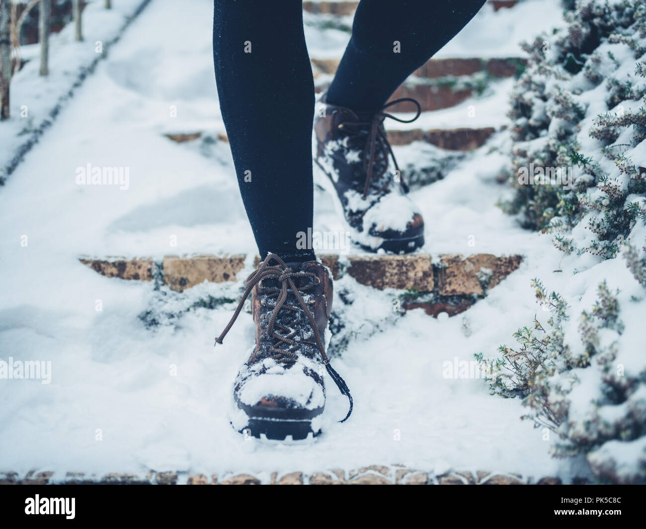 Woman walking in snow shoes hi-res stock photography and images - Alamy