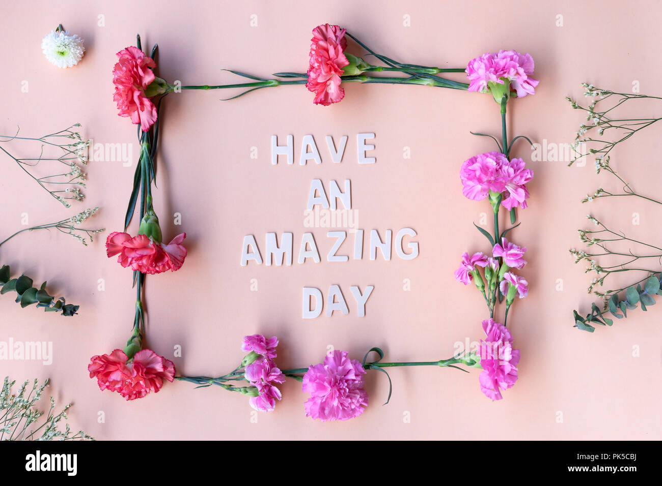 Minimal flat lay you are amazing inspiration wooden word with fresh ...