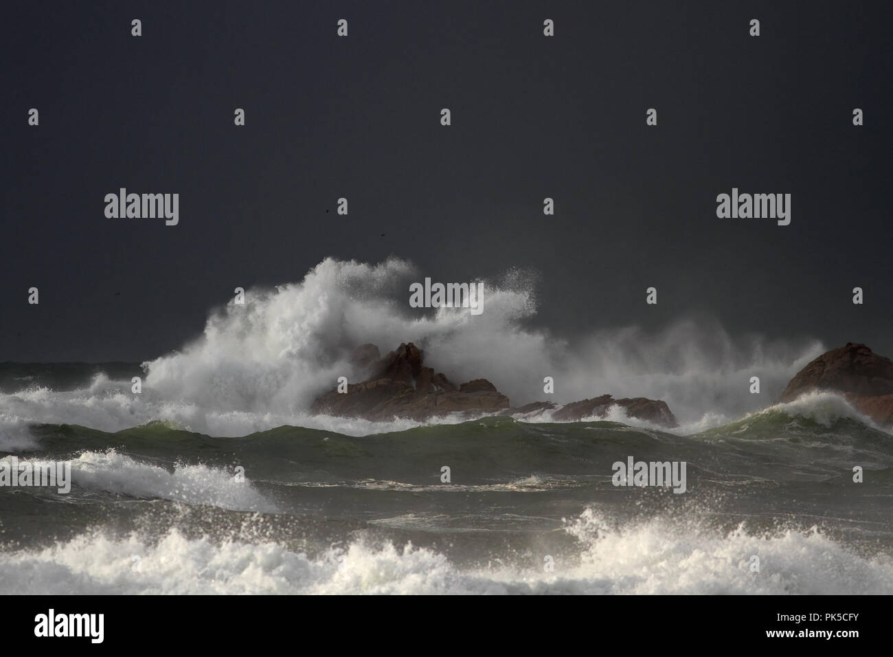 Big stormy waves on the Atlantic northeast coast just before heavy rain ...