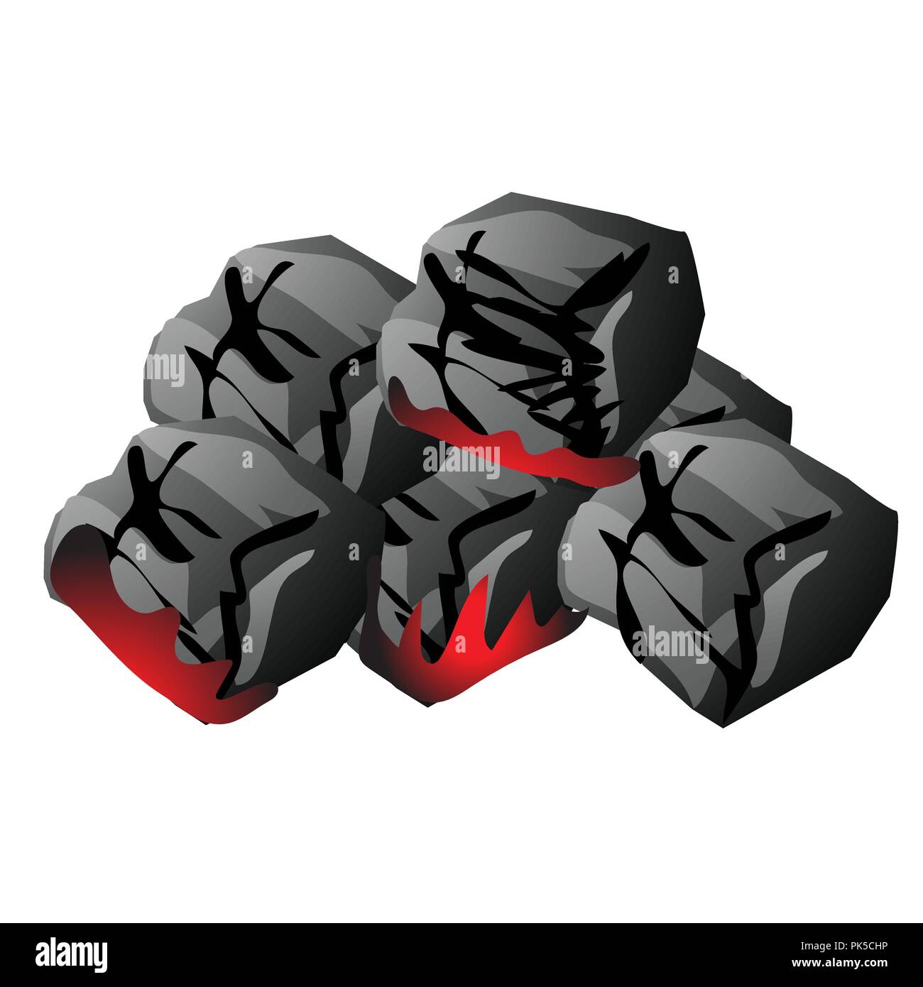 The pile of hot wooden embers isolated on white background. Vector ...