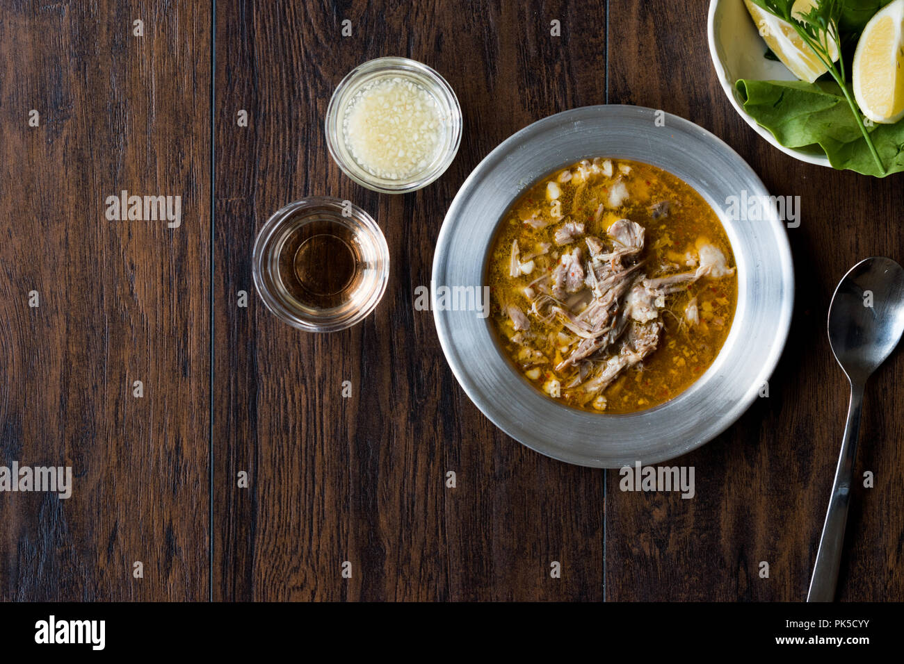 Turkish Soup Beyran with Lamb Meat, Rice, Chopped Garlic and Vinegar ...