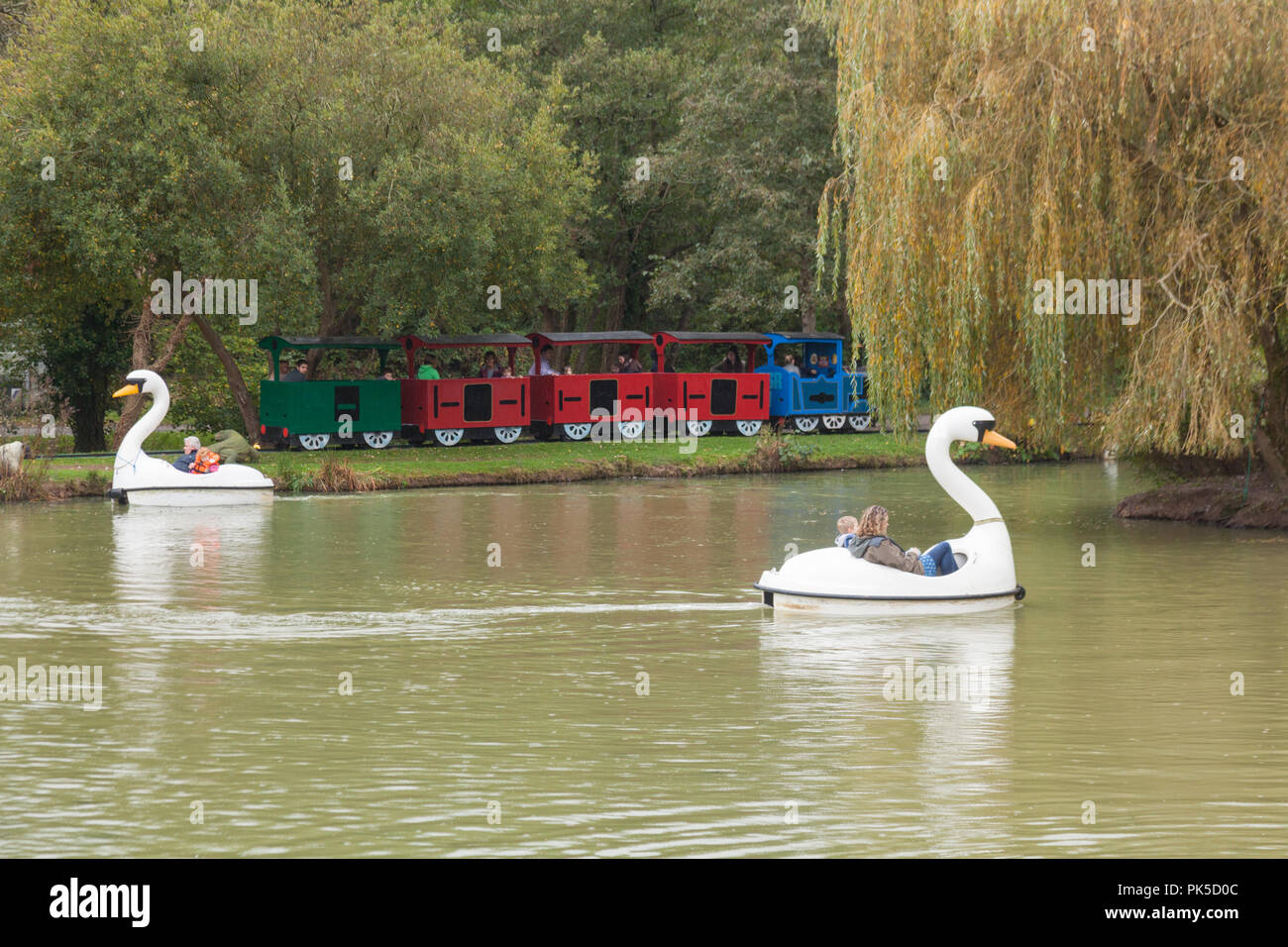 Swan pedalo boats at the Big Sheep family theme park, Abbotsham, Devon ...