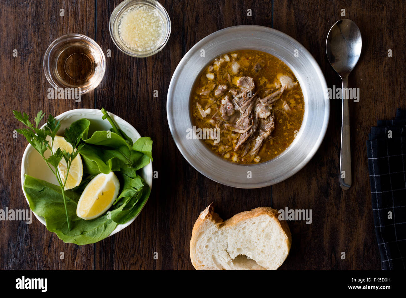 Turkish Soup Beyran with Lamb Meat, Rice, Chopped Garlic and Vinegar ...