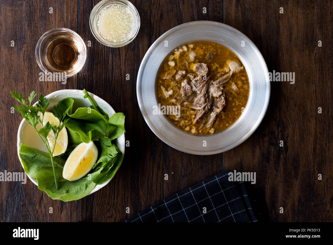 Turkish Soup Beyran with Lamb Meat, Rice, Chopped Garlic and Vinegar ...
