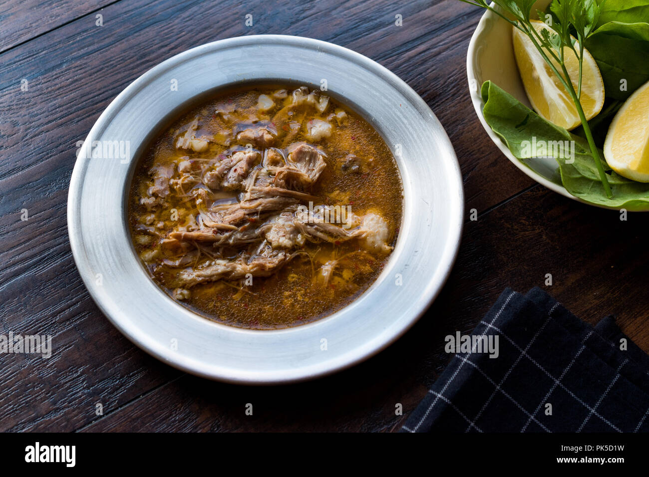 Turkish Soup Beyran with Lamb Meat, Rice, Chopped Garlic and Vinegar ...