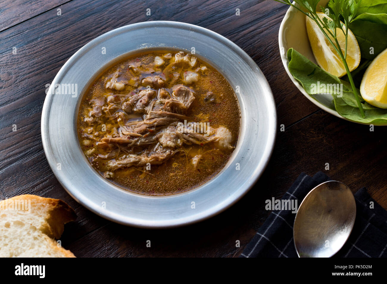 Turkish Soup Beyran with Lamb Meat, Rice, Chopped Garlic and Vinegar ...