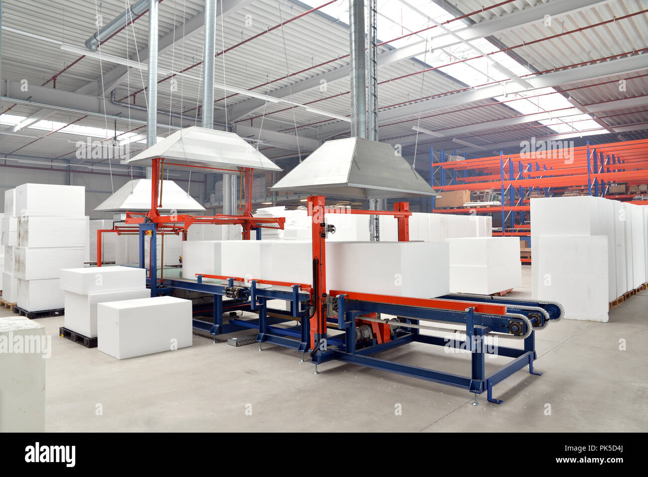 interior and machinery in a factory for the production of styrofoam ...