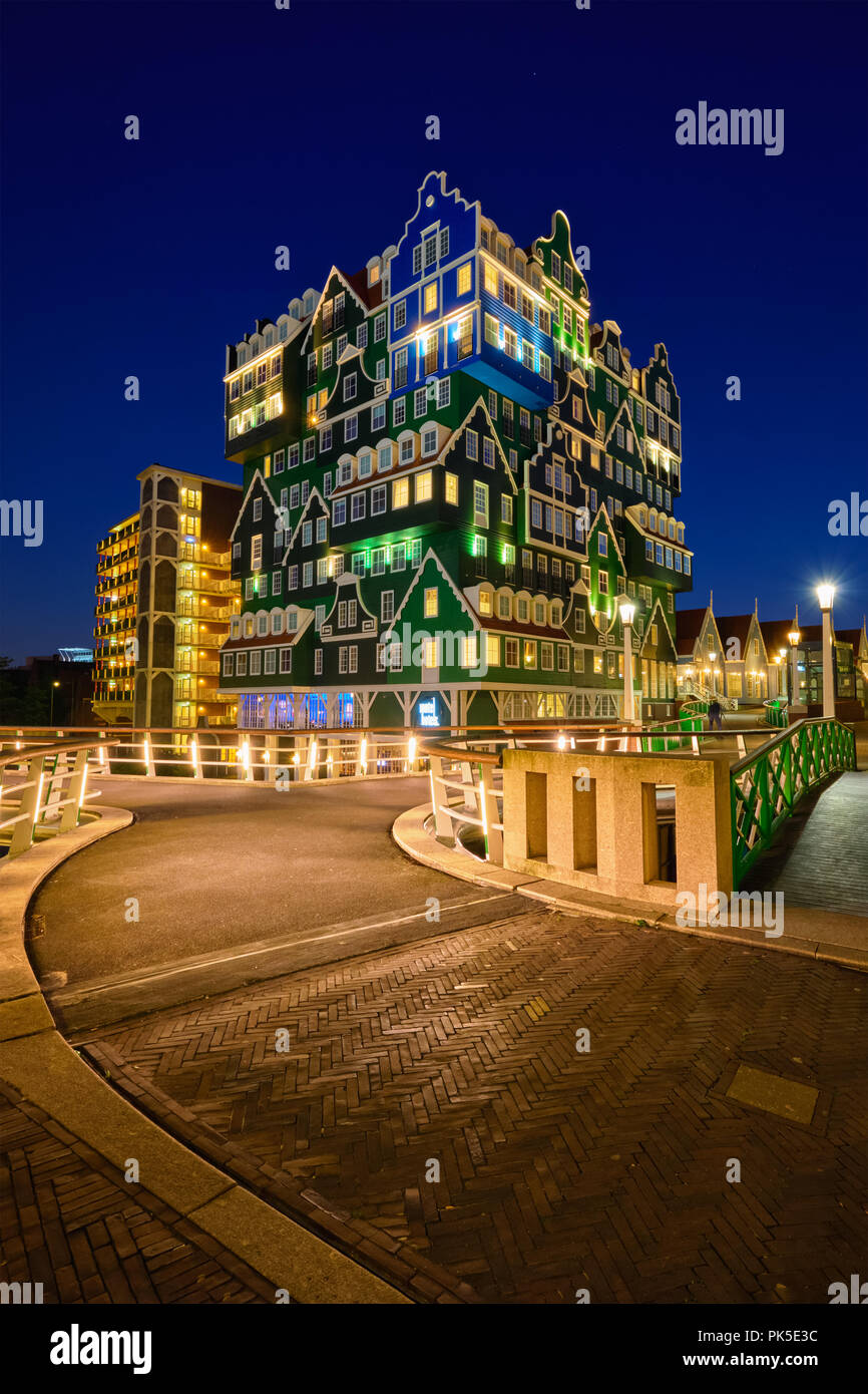 Inntel Hotel in Zaandam illuminated at night, Netherlands Stock Photo ...