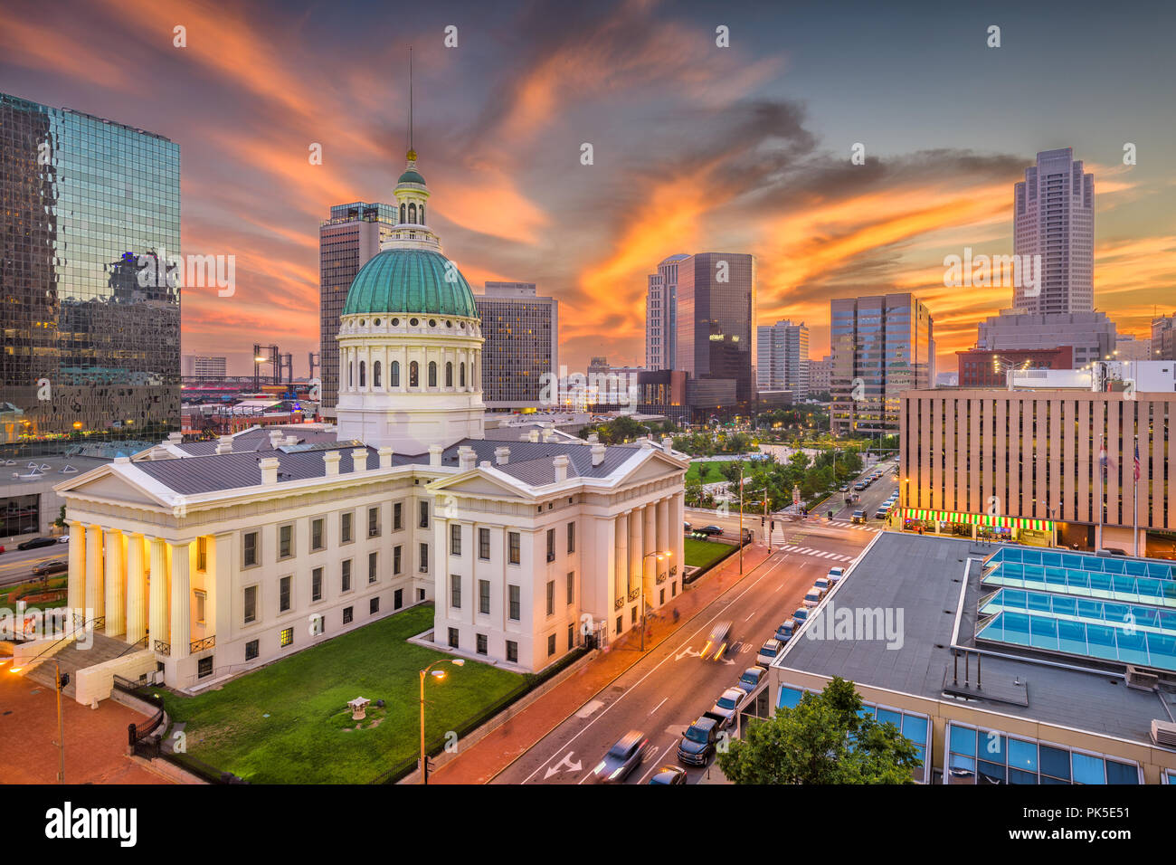 St. Louis, Missouri, USA downtown cityscape with the arch and ...