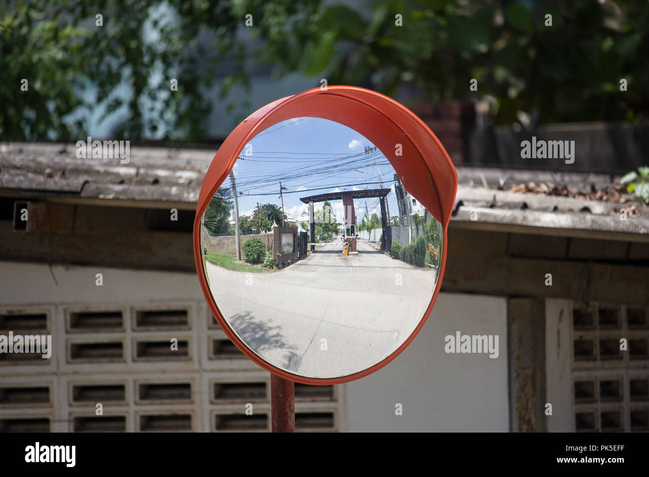Traffic mirror, Mirror of spherical type reflecting the cross for ...