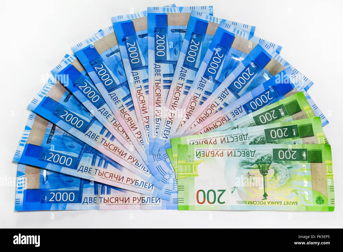 Russian new denominations of 2000 and 200 rubles. Russian banknotes ...