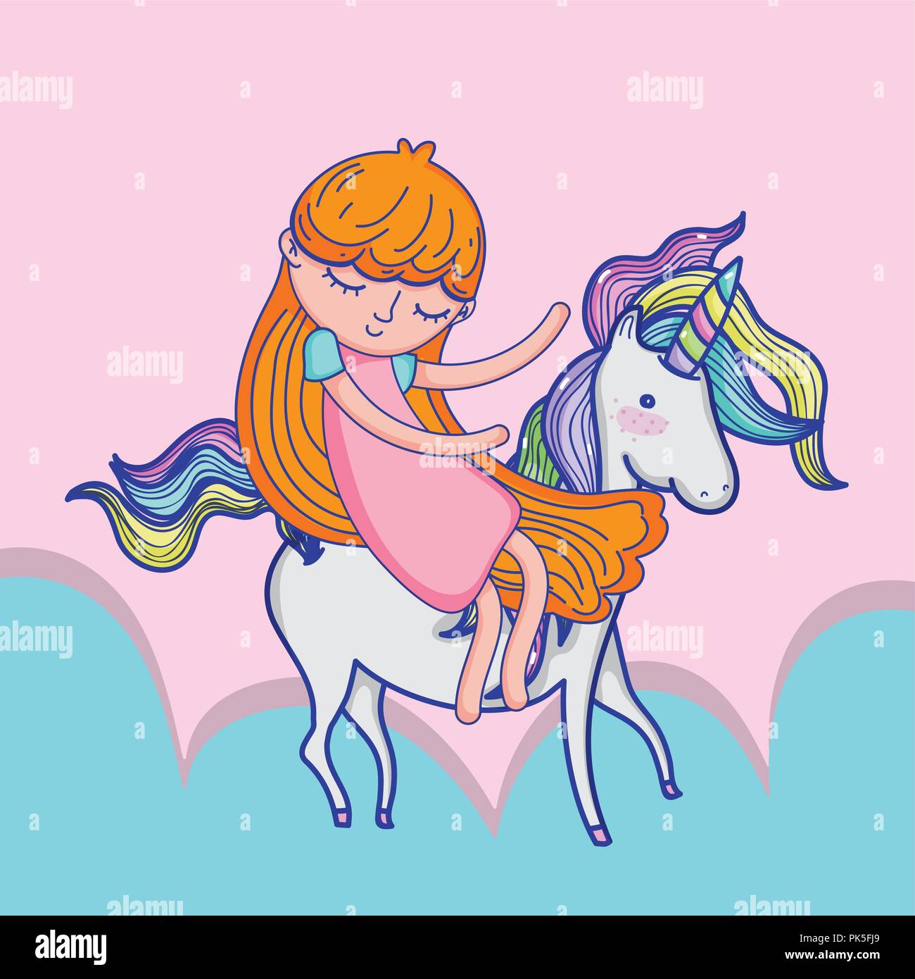 Girl with unicorn cute cartoon Stock Vector Image & Art - Alamy