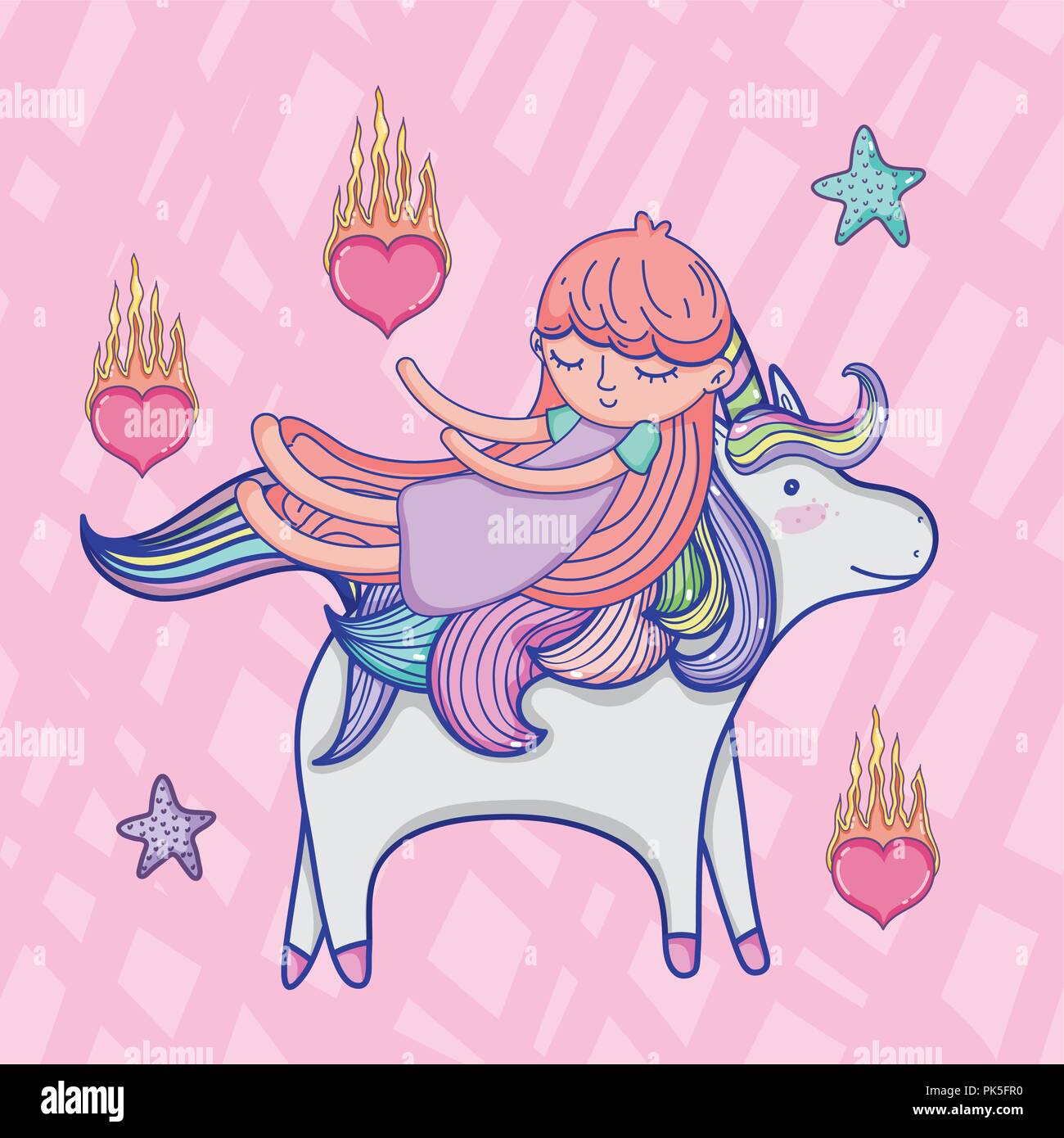 Girl with unicorn cute cartoon Stock Vector Image & Art - Alamy