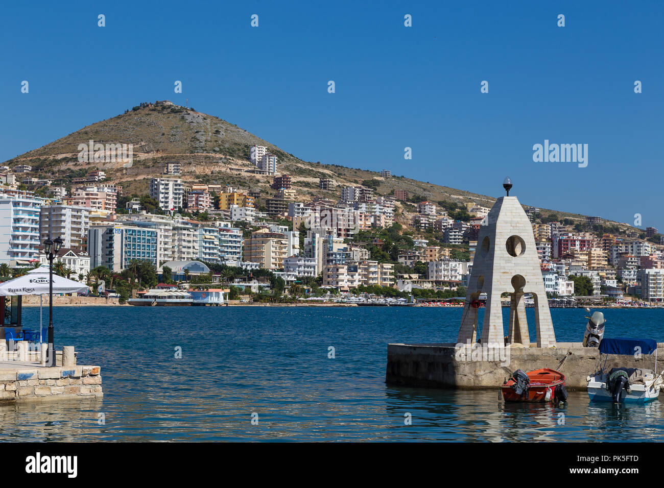 Saranda, Albania- 28 June 2014: Marina in Saranda town. Is coastline ...