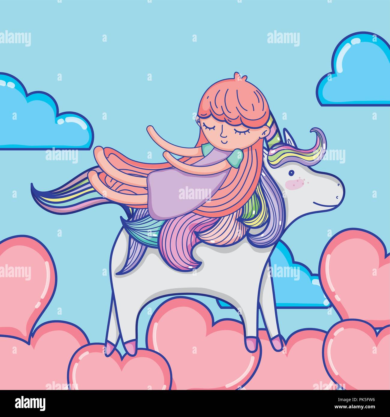 Girl with unicorn cute cartoon Stock Vector Image & Art - Alamy