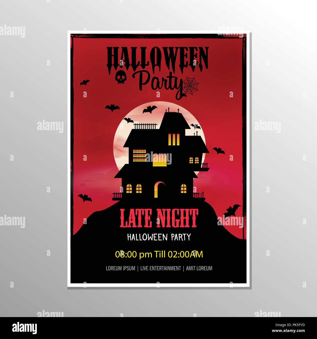 Halloween Late Night Party poster and scary house Vector illustration ...