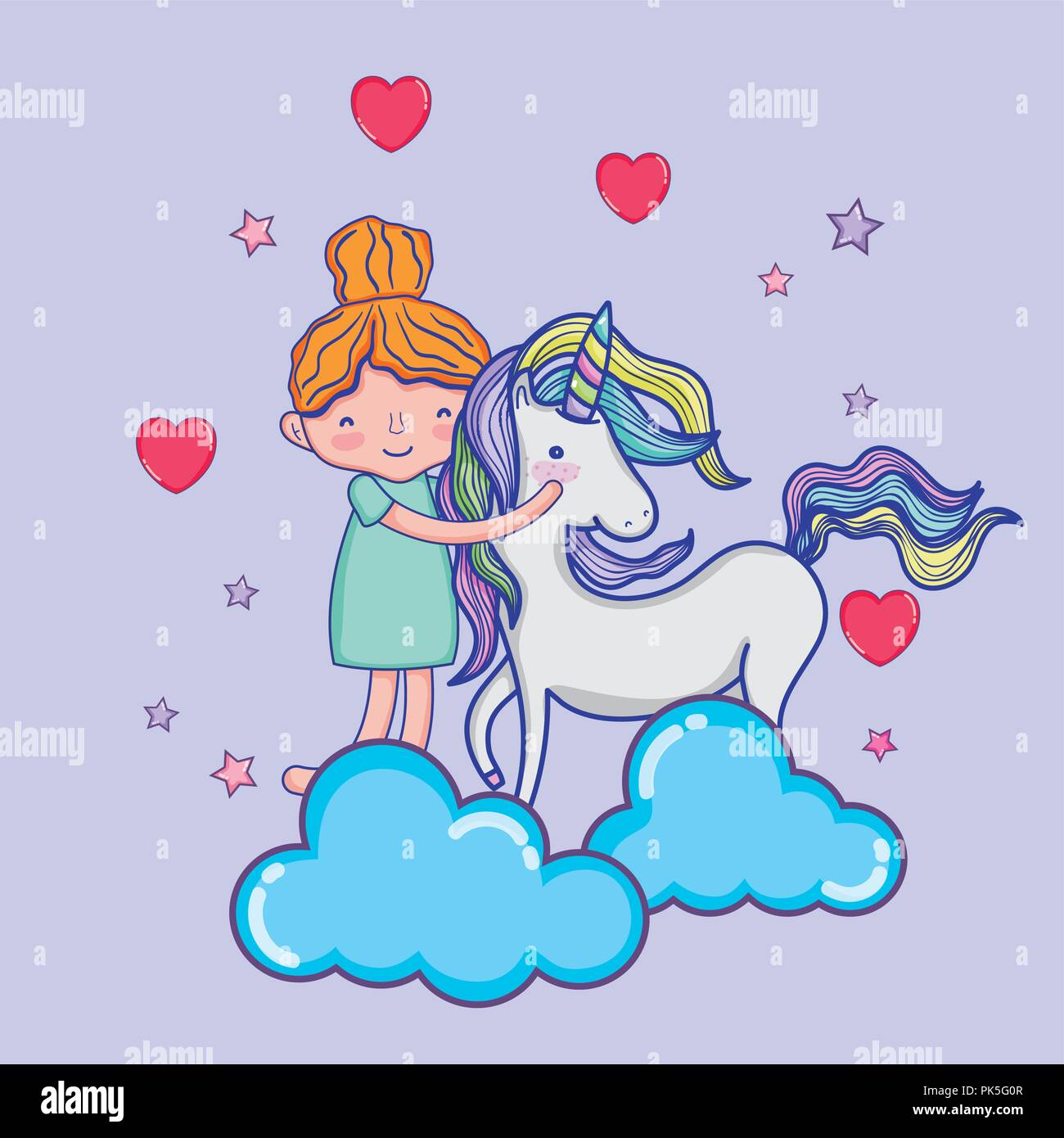Girl with unicorn cute cartoon Stock Vector Image & Art - Alamy