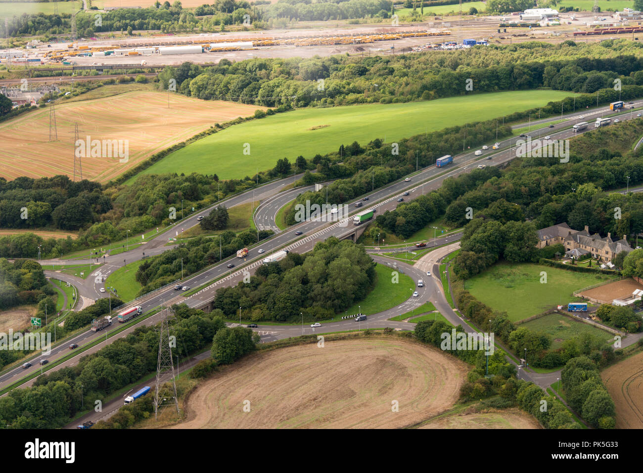 Ariel photograph taken from light aircraft of the A1, A167 and B1288 ...