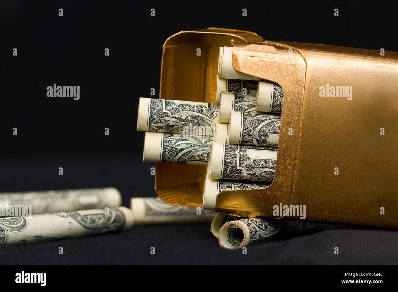 Concept Image of smoking cigarettes costing a lot of money. Dollar ...