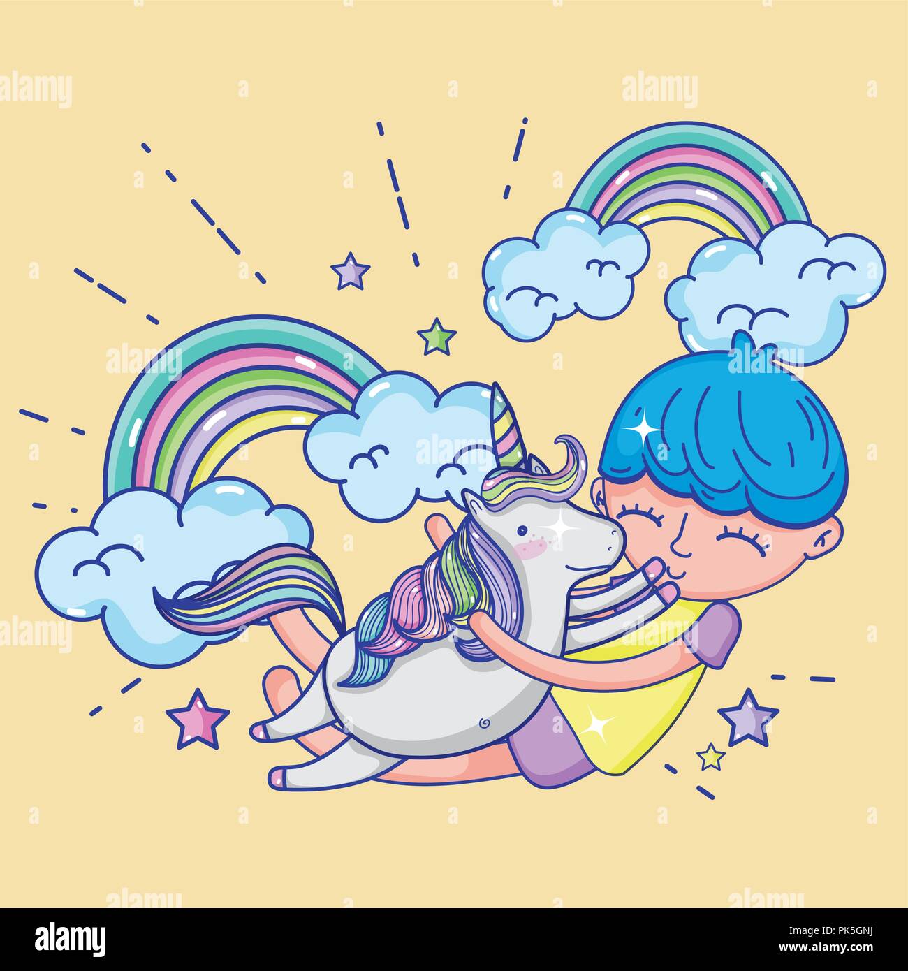 Boy and unicorn cute cartoons Stock Vector Image & Art - Alamy