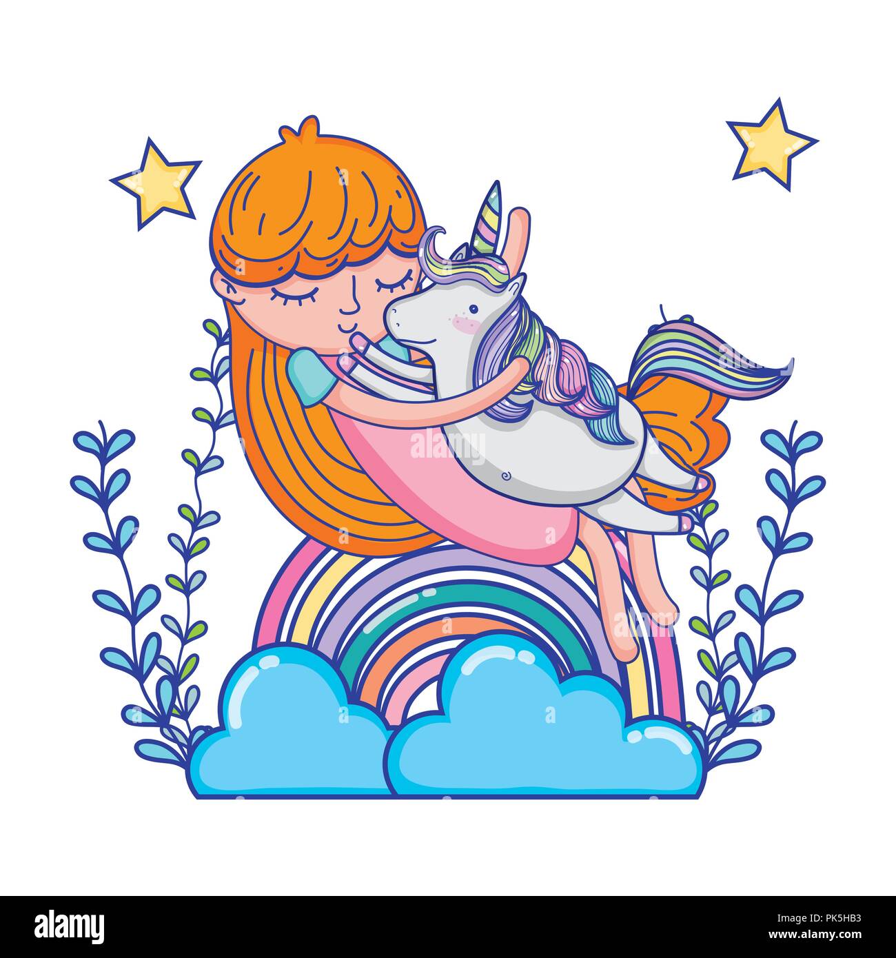 Girl and unicorn cute cartoons Stock Vector Image & Art - Alamy