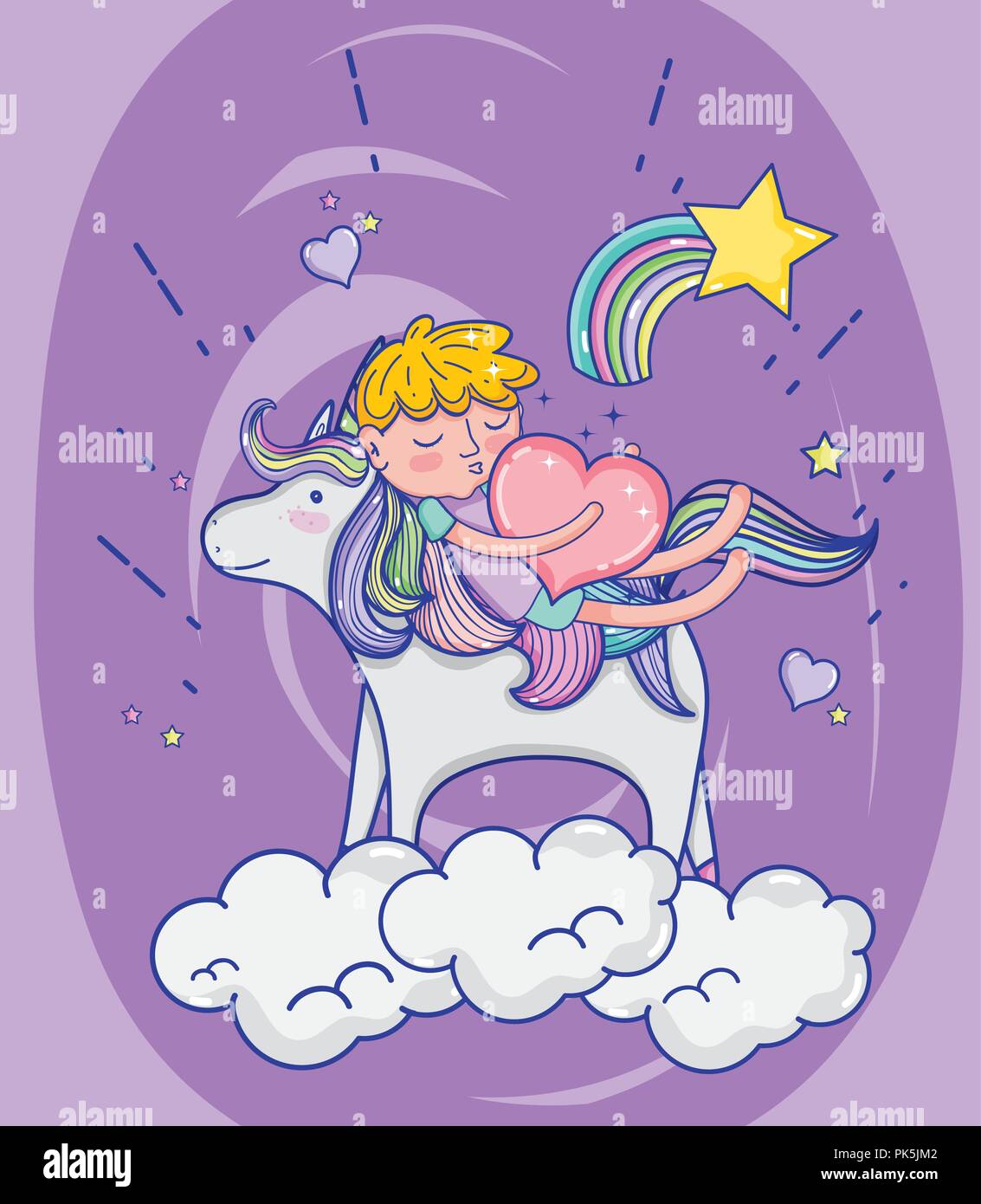 Boy and unicorn cute cartoons Stock Vector Image & Art - Alamy