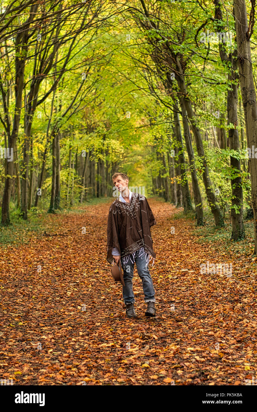 A portrait of a man standing in a tree lined path Stock Photo - Alamy
