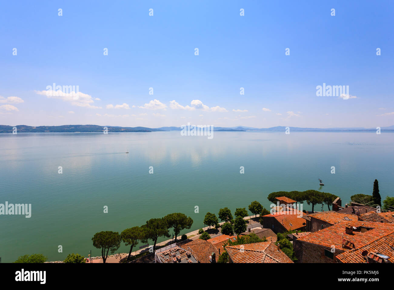 Lake Trasimeno view from Passignano sul Trasimeno castle, Italy ...